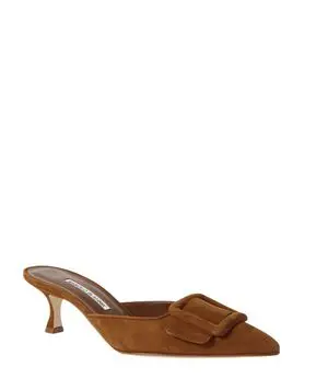Manolo Blahnik Maysale 50 Buckled Mules - Brown