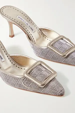 Manolo Blahnik Maysale 50 Buckled Mules Gold