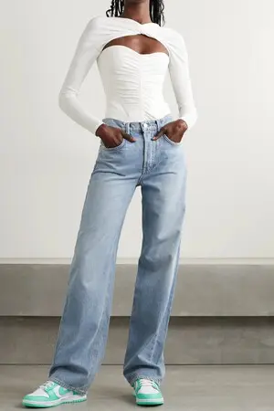 GRLFRND Brooklyn Distressed High-rise Straight-leg Jeans