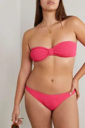 Hunza G Jean Seersucker Bandeau Bikini Brown