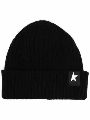 GOLDEN GOOSE Star Patch Ribbed Beanie - Black