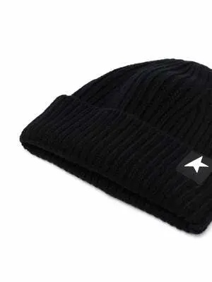 GOLDEN GOOSE Star Patch Ribbed Beanie - Black