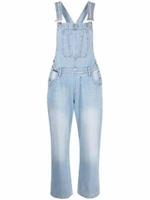 Philipp Plein Logo-patch Denim Dungarees - Blue