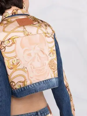 Philipp Plein Baroque-print Cropped Denim Jacket - Blue