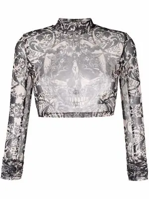 Philipp Plein Baroque Print Cropped Top