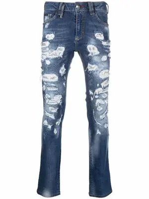 Philipp Plein Ripped-detail Jeans - Blue