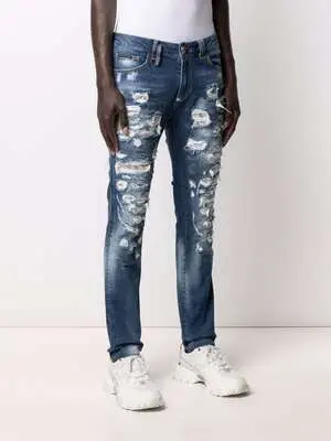 Philipp Plein Ripped-detail Jeans - Blue