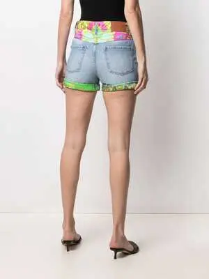 Philipp Plein Baroque-print Panelled Denim Shorts