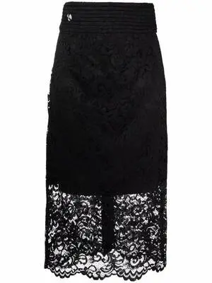 Philipp Plein Lace Midi Skirt - Black