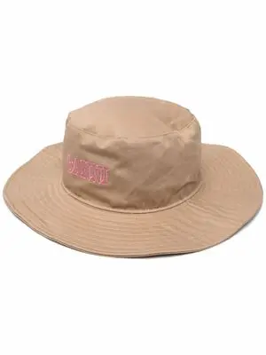 GANNI Embroidered Organic Cotton Sun Hat - Brown
