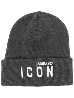 Dsquared2 Embroidered-logo Ribbed-knit Hat - Grey