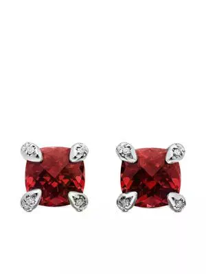 David Yurman David Yurman Sterling Silver Petite Chatelaine Rhodolite Garnet And Diamond Stud Earrings Red
