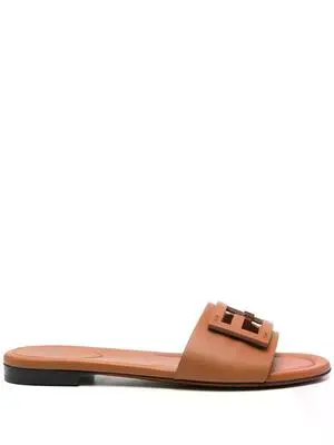 Fendi Baguette Leather Slides - Brown
