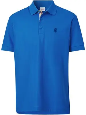 Burberry Monogram-motif Cotton-piqué Polo Shirt Blue