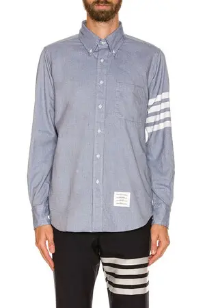 Thom Browne Straight Fit Bar Shirt In Blue - Light Blue