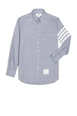 Thom Browne Straight Fit Bar Shirt In Blue - Light Blue
