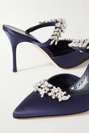 Manolo Blahnik Lurum 90 Crystal-embellished Mules - Blue