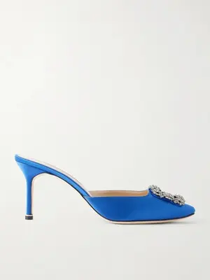 Manolo Blahnik Hangisimu 70 Embellished Satin Mules - Blue