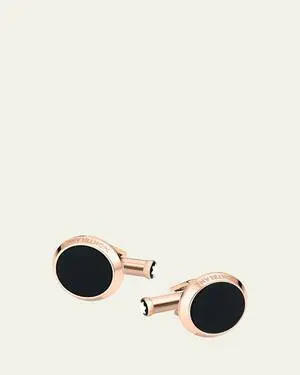 Mont Blanc Onyx-inlay Round Rose Golden Cufflinks - Black