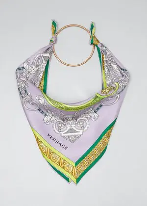 Versace Printed Silk Scarf With Ring - Lilacgreen Water