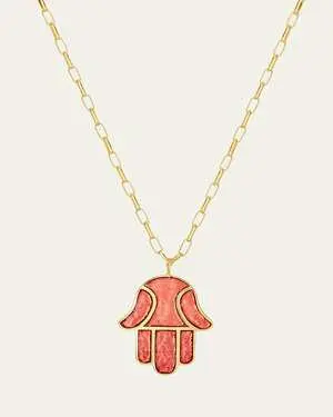 AUDREY C. JEWELS Hamsa Enamel Pendant Necklace - Gold