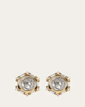 BEN-AMUN Roman Coin And Crystal Clip-on Earrings - Gold