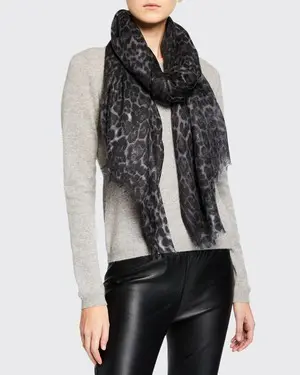 Sofia Cashmere Lightweight Cashmere Leopard-Print Scarf 100wht