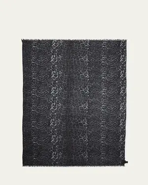 Sofia Cashmere Lightweight Cashmere Leopard-Print Scarf Gray Leopard