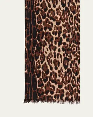 Sofia Cashmere Lightweight Cashmere Leopard-print Scarf