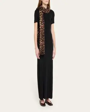 Sofia Cashmere Lightweight Cashmere Leopard-print Scarf