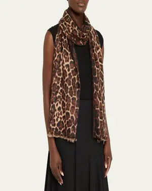 Sofia Cashmere Lightweight Cashmere Leopard-print Scarf