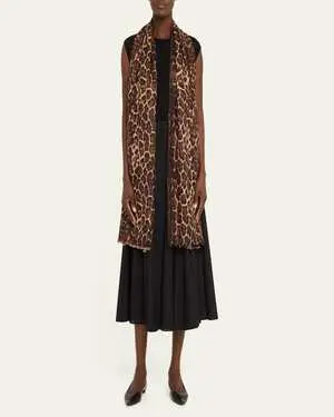 Sofia Cashmere Lightweight Cashmere Leopard-print Scarf
