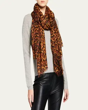 Sofia Cashmere Lightweight Cashmere Leopard-print Scarf