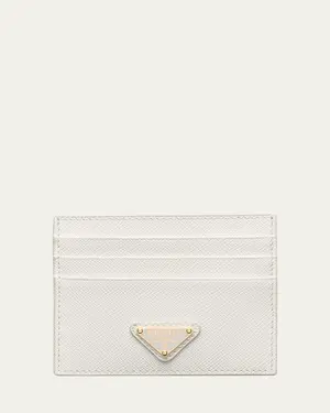 Prada Triangle Logo Leather Card Case Bianco