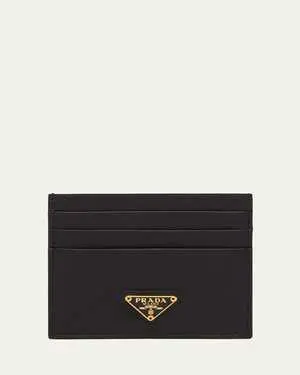 Prada Triangle Logo Leather Card Case - Black