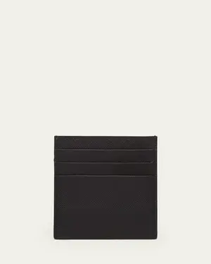 Prada Triangle Logo Leather Card Case - Black