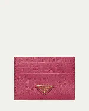 Prada Triangle Logo Leather Card Case Bruyere