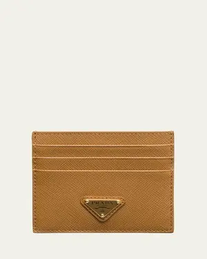 Prada Triangle Logo Leather Card Case Caramel