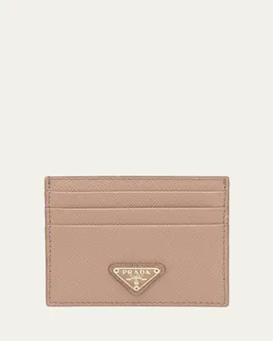 Prada Triangle Logo Leather Card Case Cipria