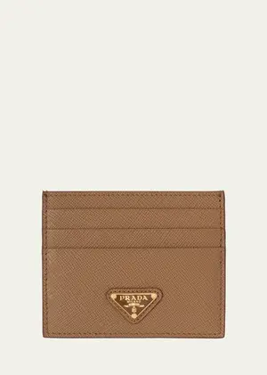 Prada Triangle Logo Leather Card Case F03oe Caramel X