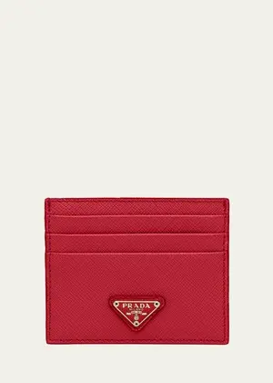 Prada Triangle Logo Leather Card Case F068z Fuoco