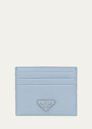 Prada Triangle Logo Leather Card Case F0emz Celeste 1