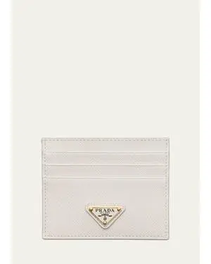 Prada Triangle Logo Leather Card Case Talco