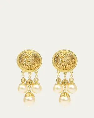 BEN-AMUN Pearly Dangle Clip-on Earrings - Gold