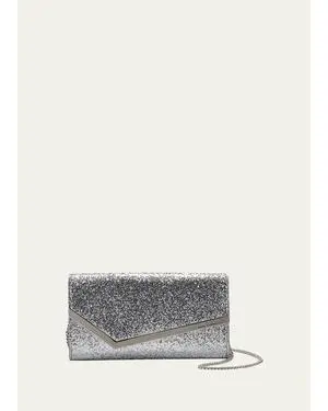 JIMMY CHOO Emmie Glittered Leather Clutch Bag