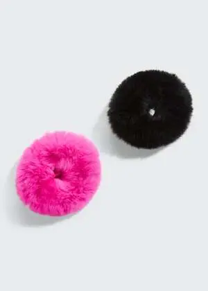 Surell Rabbit Fur Scrunchies, Set Of 2 Black/fuchsia