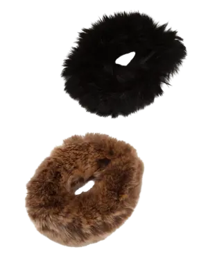 Surell Rabbit Fur Scrunchies, Set Of 2 Golden Brown/blac