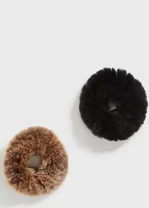 Surell Rabbit Fur Scrunchies, Set Of 2 Goldenbrown/black