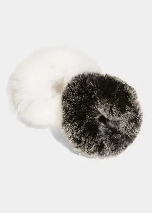 Surell Rabbit Fur Scrunchies, Set Of 2 White/blkfrost