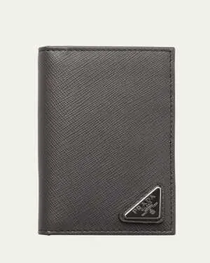 Prada Saffiano Slim Card Holder Wallet - Fumo